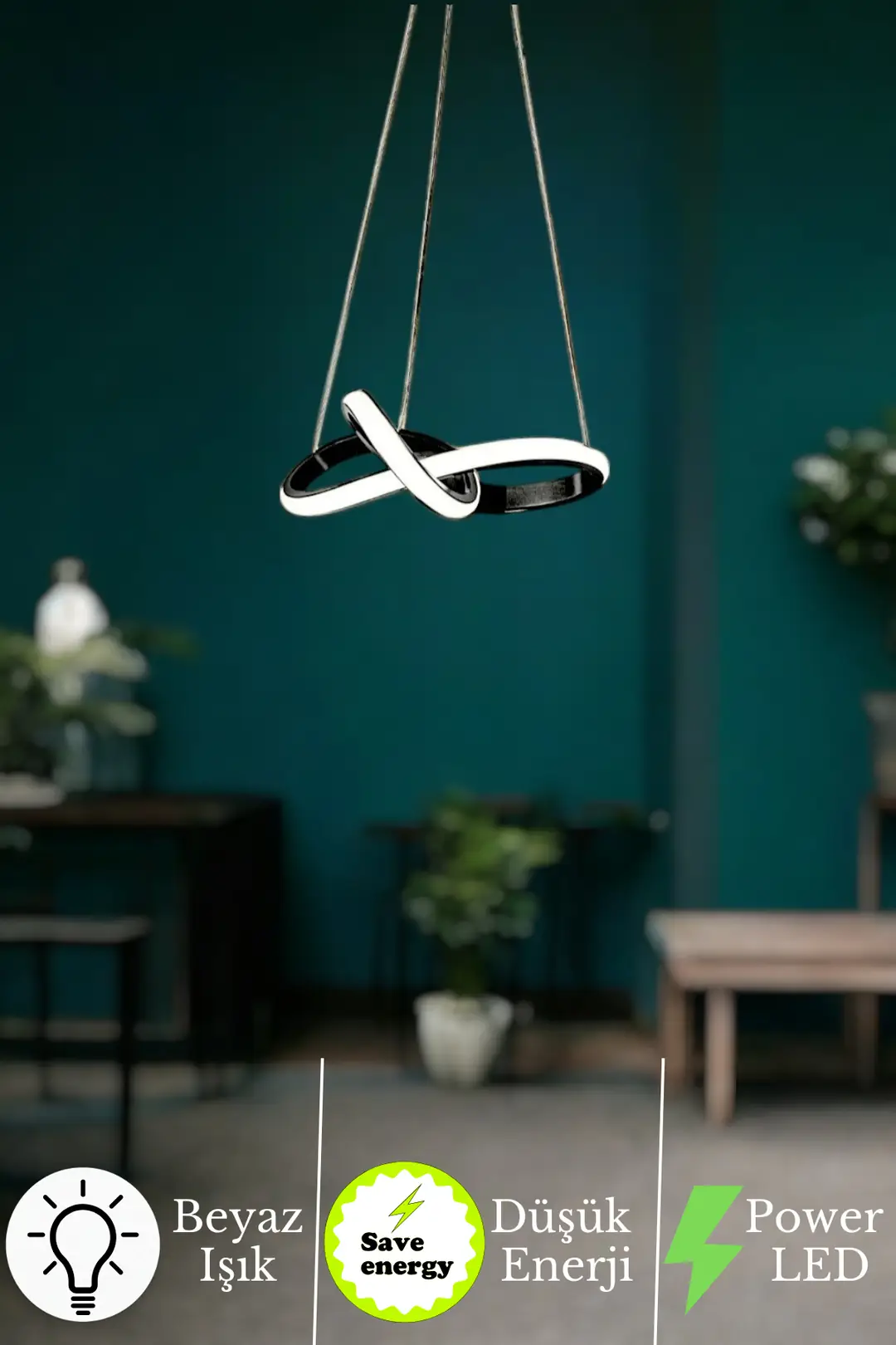 Modern Bonna Tekli Siyah Sarkıt Led Beyaz Power Ledli Salon Mutfak Oda ...