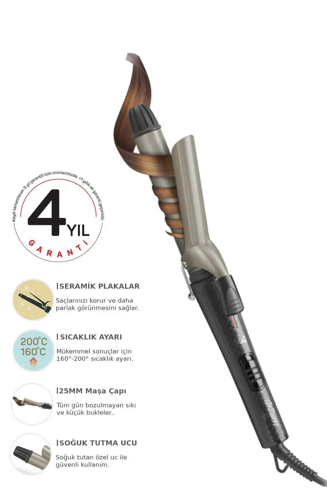 AR5027 Lisa 25mm Seramik Plaka Saç Maşası - Siyah