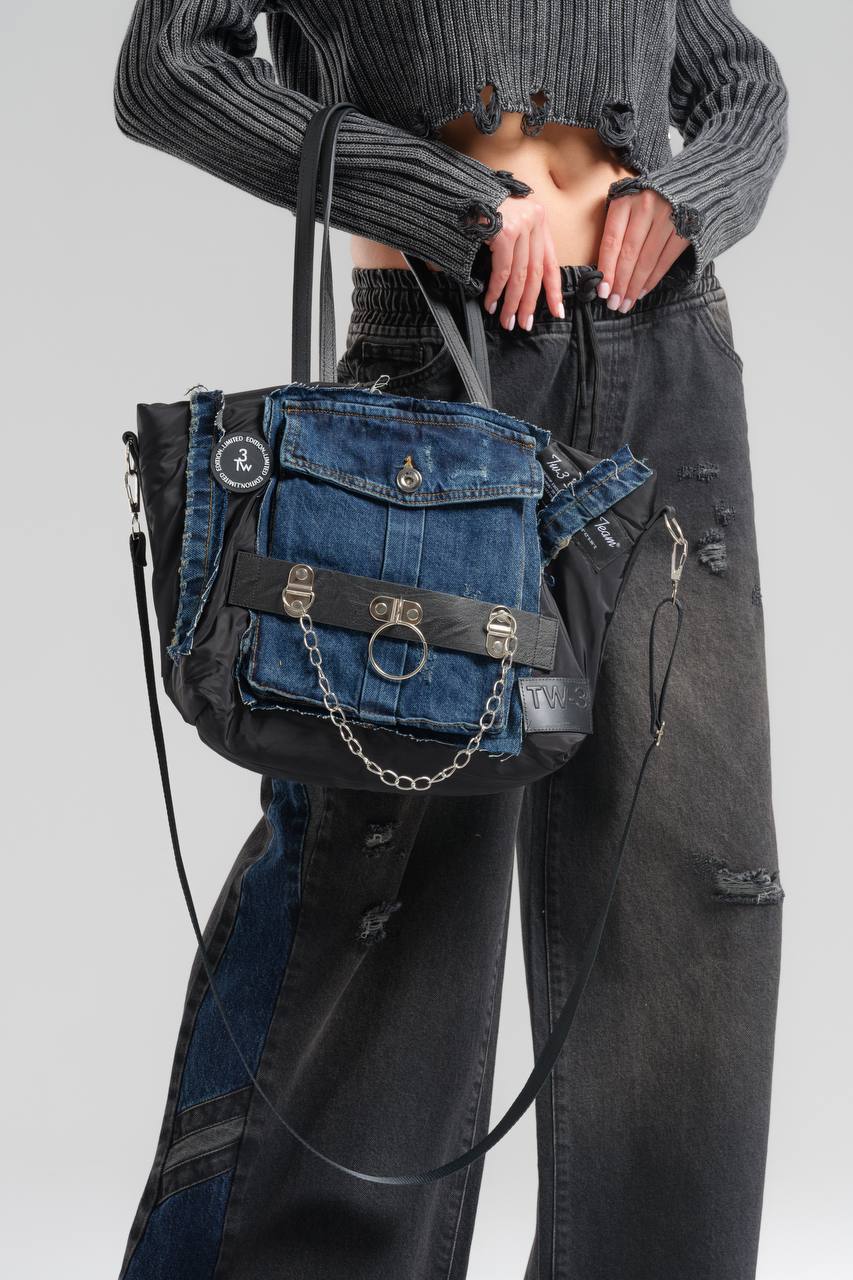 Chain and Denim Detailed Bag