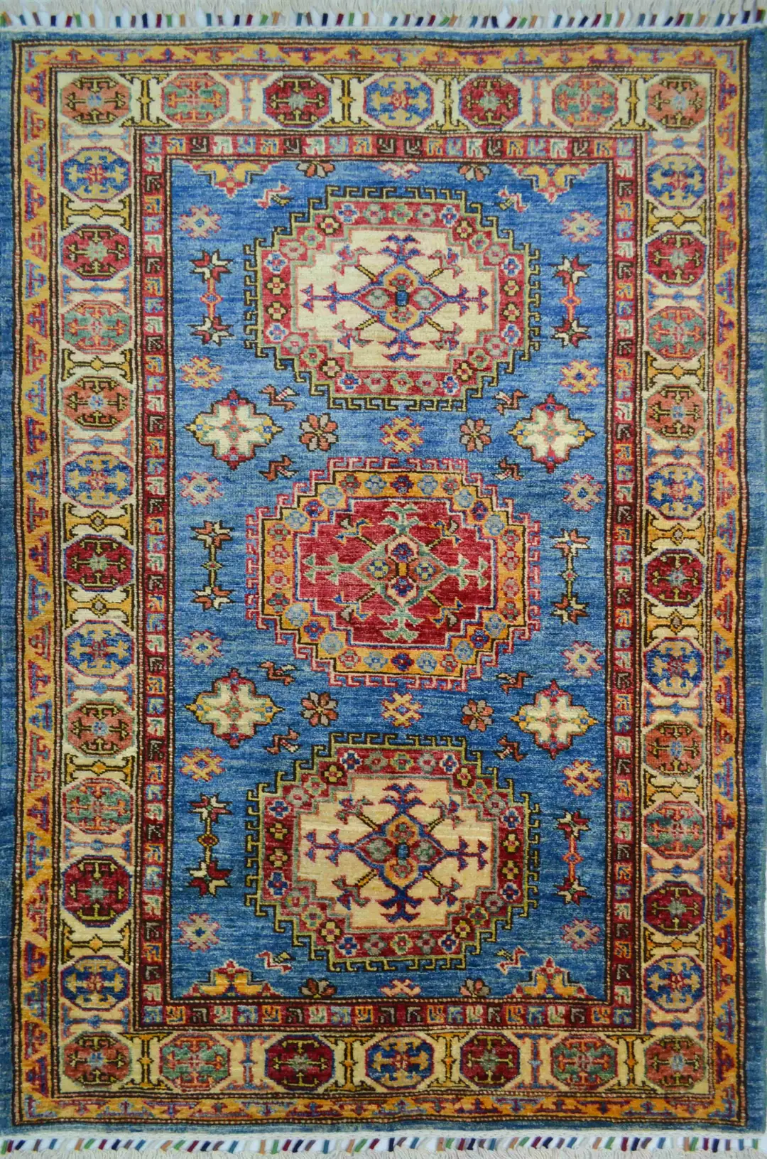El Dokuma Kirman Yününden Mavi Renk Afgan Şirvan Halısı 100x150 cm (1.5 m²)