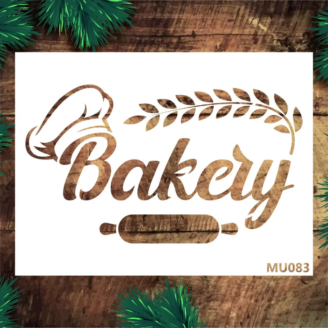 Stencil Tasarım Mu083 Bakery Duvar Ahşap Cam Boyama Deseni
