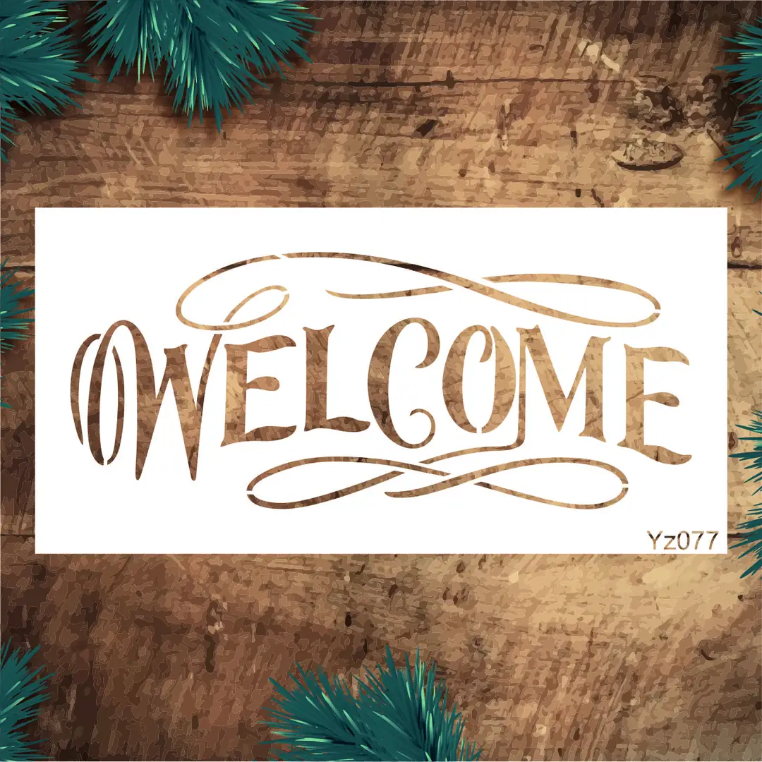 Stencil Tasarım Yz077 Welcome Duvar Ahşap Cam Boyama Deseni