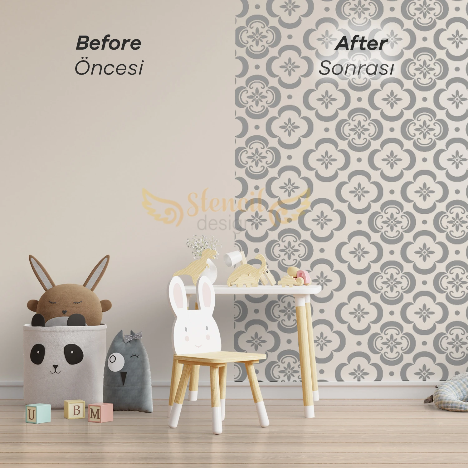 Stencil Tasarım Hd016 Duvar Ahşap Cam Boyama Deseni