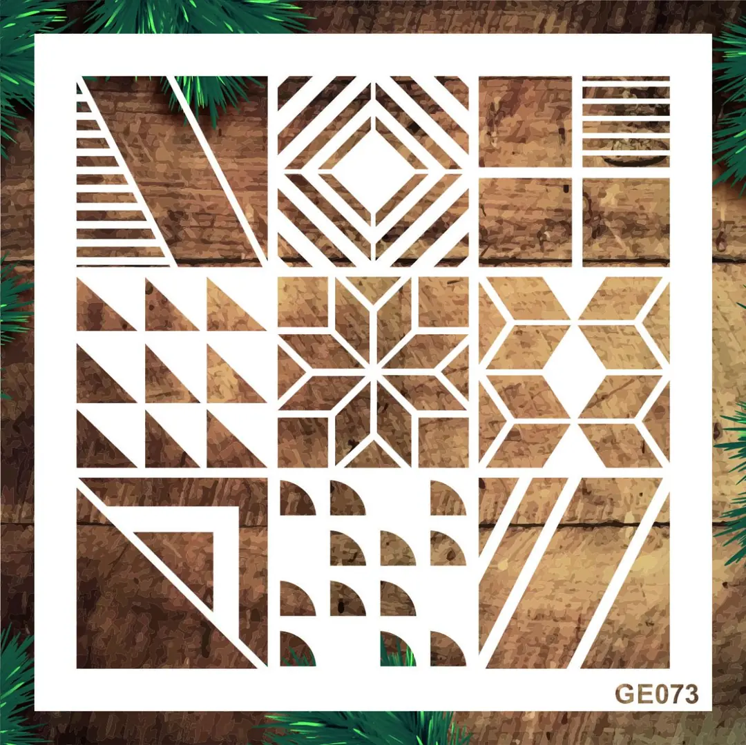 Stencil Tasarım Ge073 Geometrik Duvar Ahşap Cam Boyama Deseni
