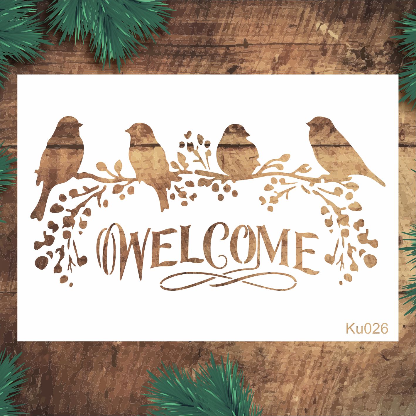 Stencil Tasarım Ku026 Kuş Desenleri Welcome Duvar Ahşap Cam Boyama Deseni
