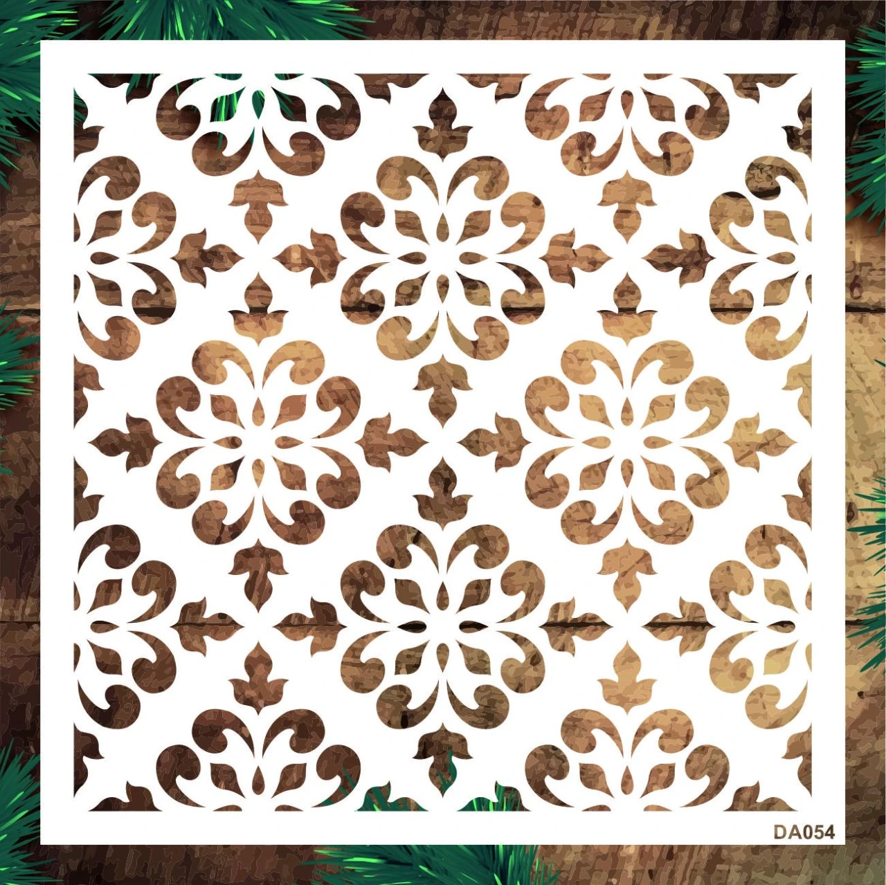 Stencil Tasarım Da054 Damask Duvar Ahşap Cam Boyama Deseni