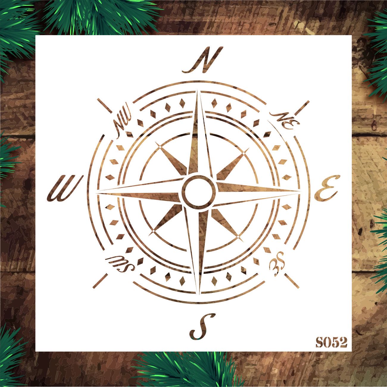 Stencil Tasarım S052 Pusula Duvar Ahşap Cam Boyama Deseni