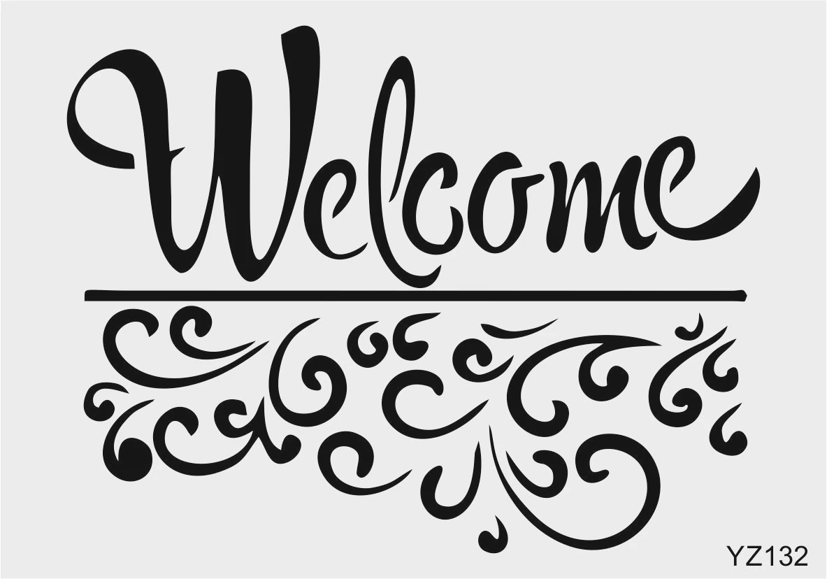 Stencil Tasarım Yz132 Welcome Duvar Ahşap Cam Boyama Deseni