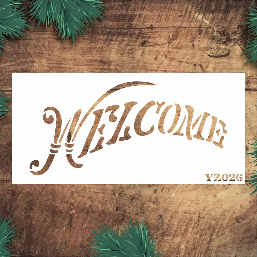 Stencil Tasarım Yz026 Welcome Duvar Ahşap Cam Boyama Deseni