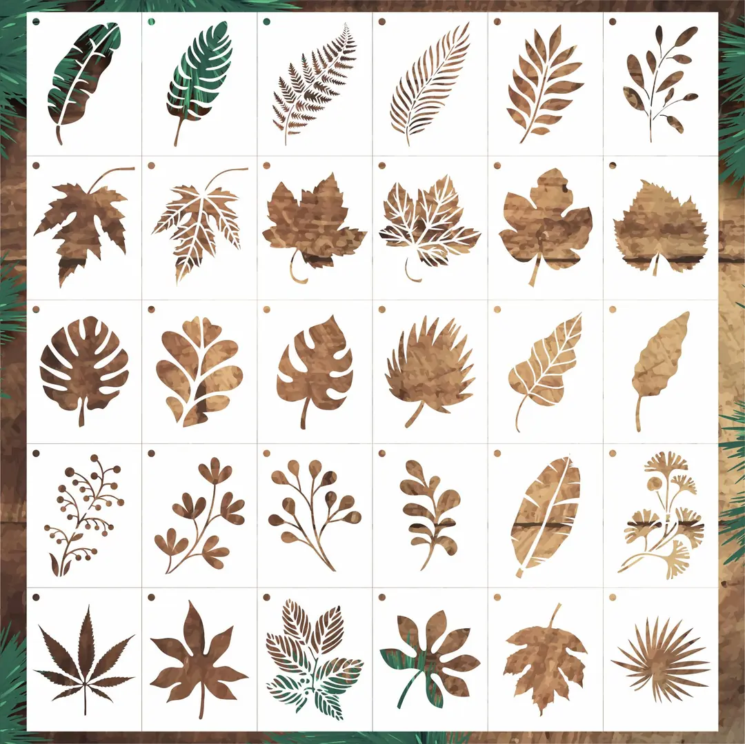 Stencil Tasarım F228 30 adet 8x10cm Yaprak Stencil Seti SET:63 Duvar ...