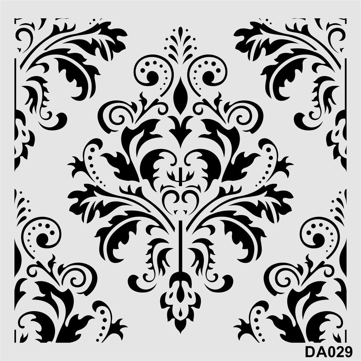 Stencil Tasarım Da029 Damask Duvar Ahşap Cam Boyama Deseni