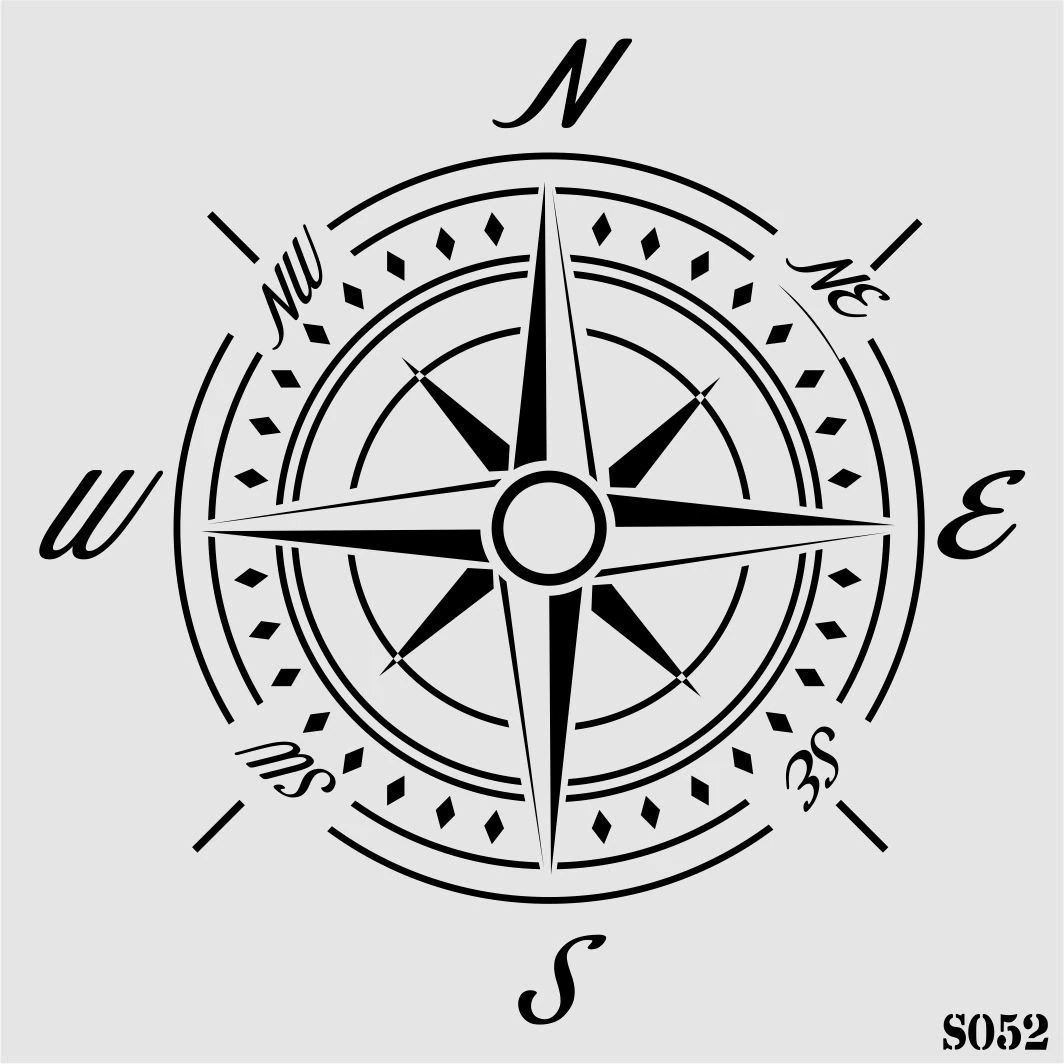 Stencil Tasarım S052 Pusula Duvar Ahşap Cam Boyama Deseni