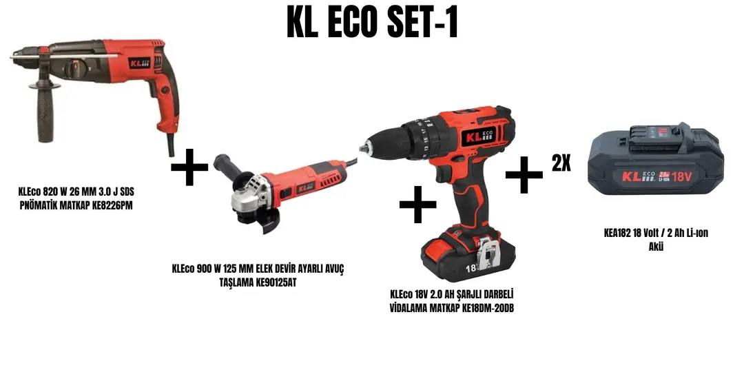 KLEco Set-1 (820 W 26 MM 3.0 J SDS PNÖMATİK KIRICI MATKAP+900 W 125 MM ...