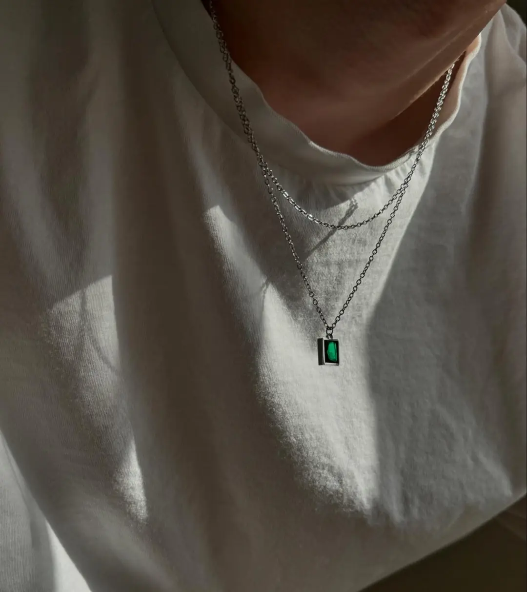 Slim Chain Green Stone Necklace