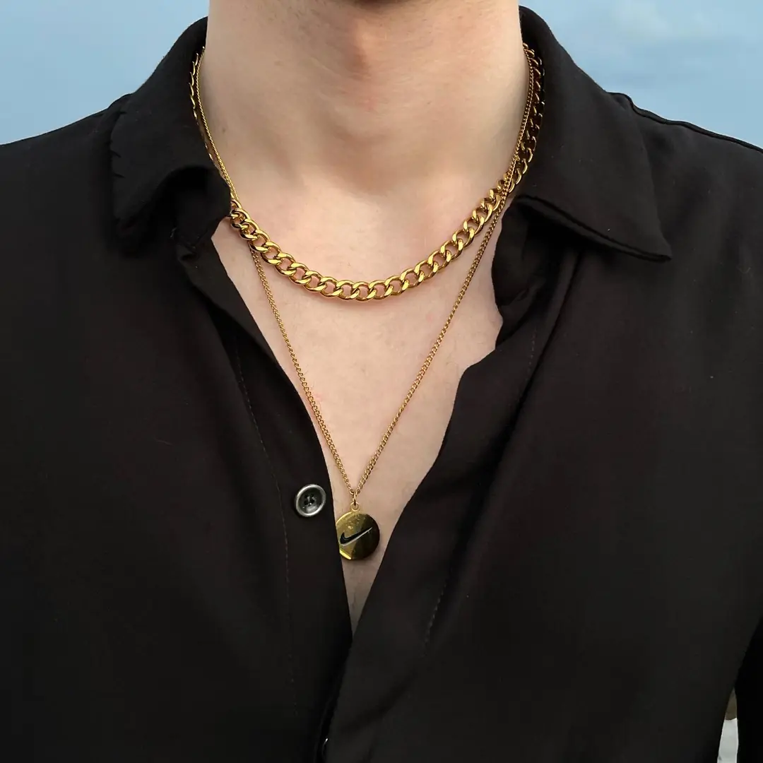 Gold Two Chain With Symbol Necklace