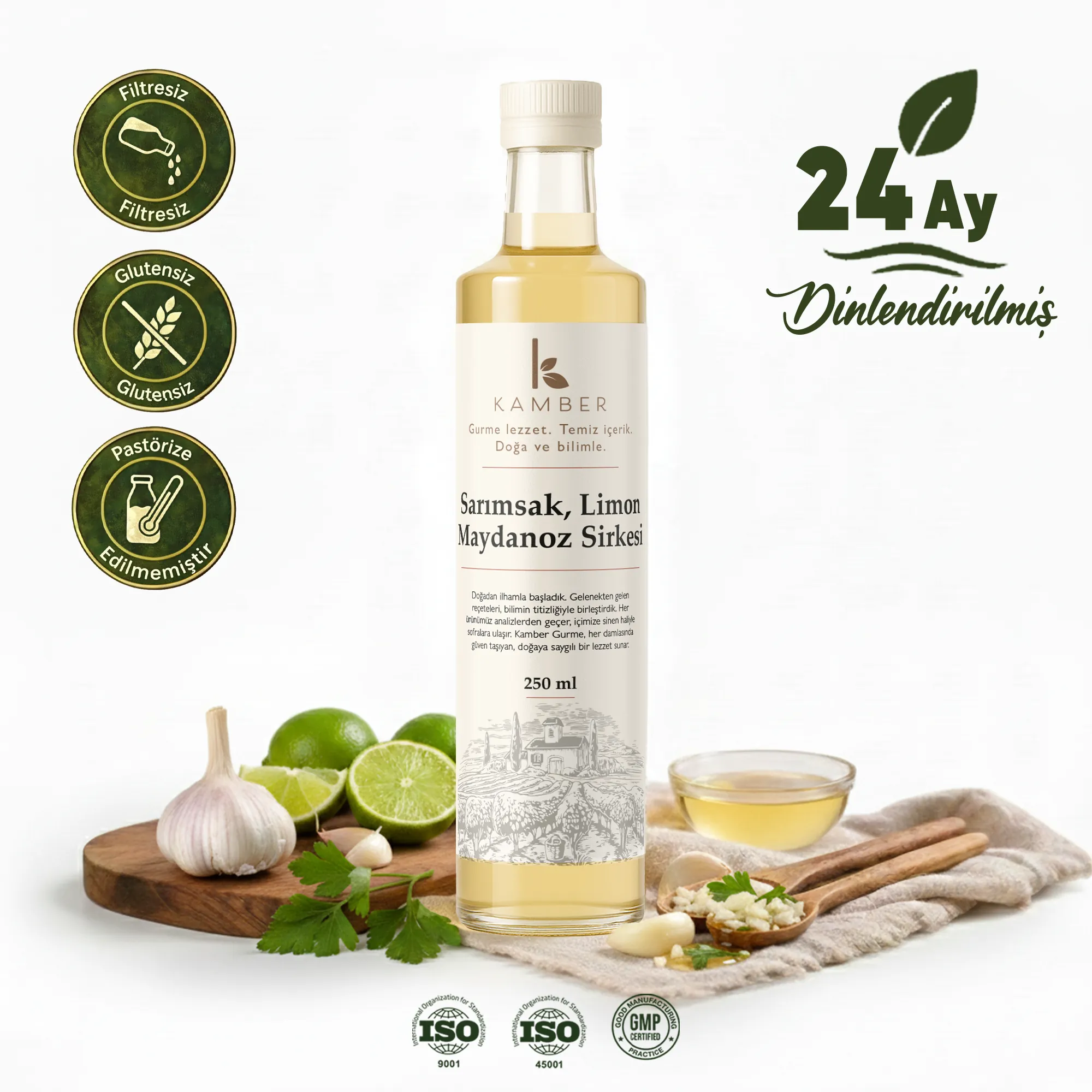Doğal Fermantasyon Sarımsak & Limon & Maydanoz Sirkesi 250ml | Kamber Gurme