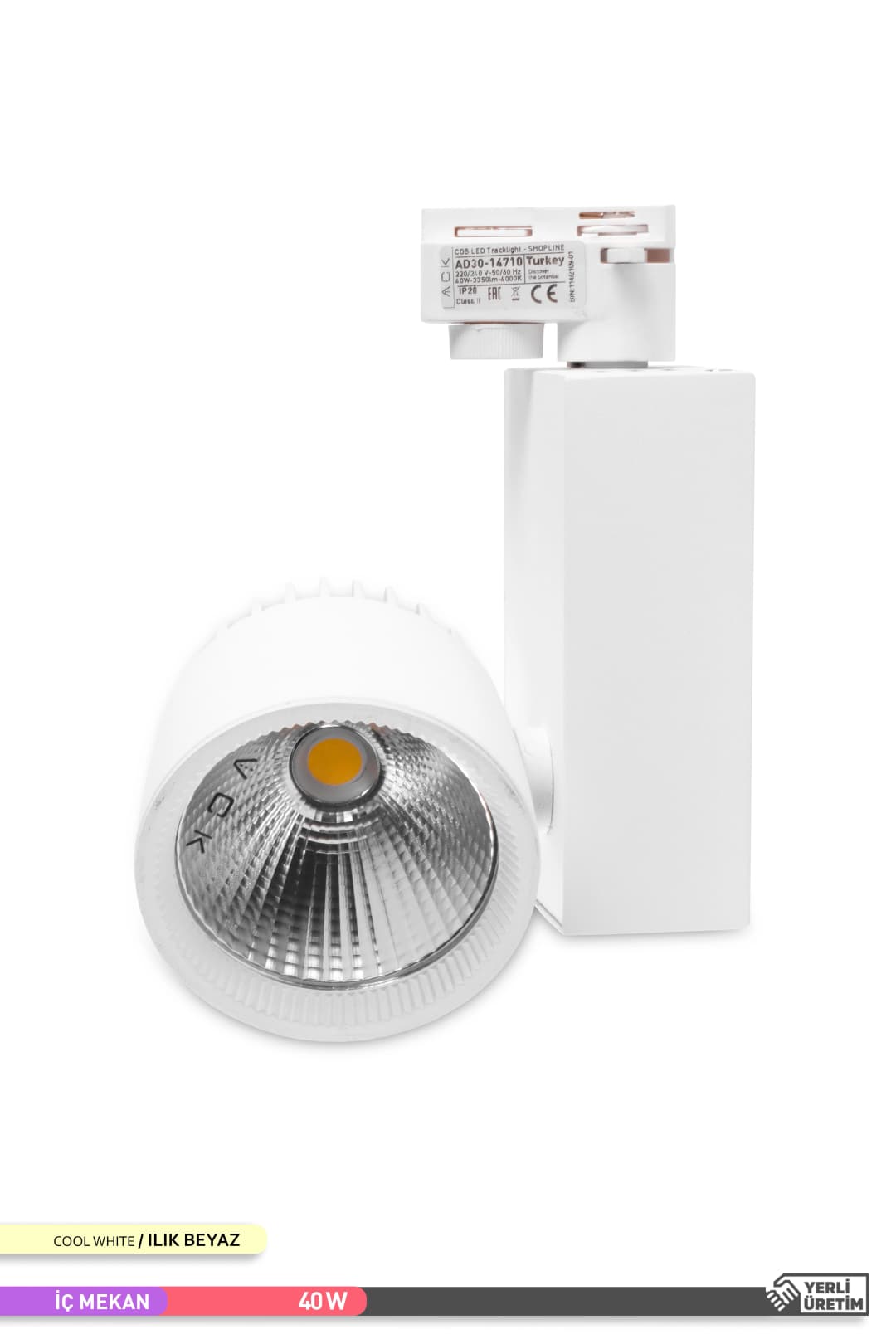 ACK COB LED Monafaze Ray Armatürü Beyaz Kasa 4000K Ilık Beyaz 40W