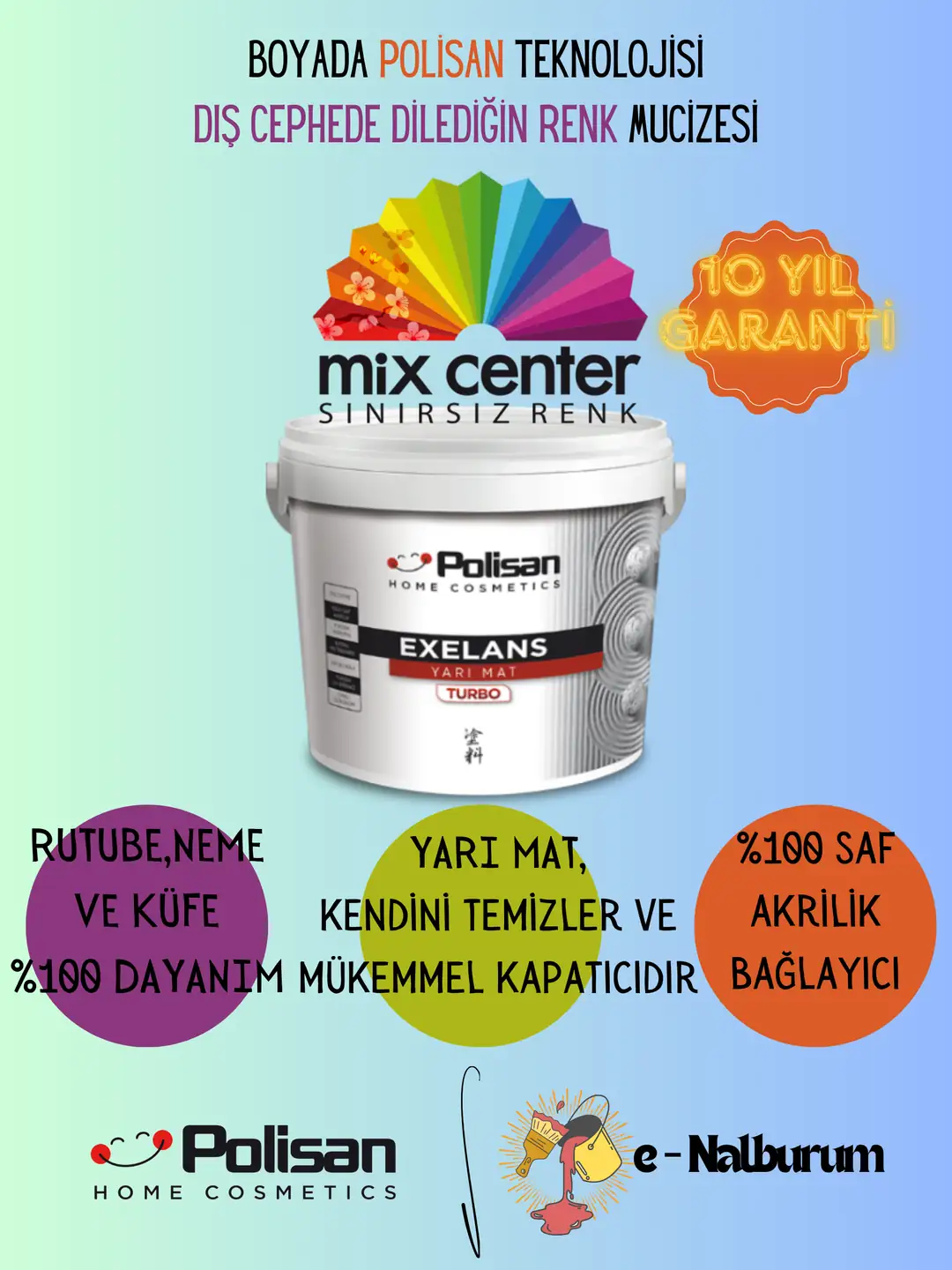 Polisan Exelans Düz-Kendini Temizleyebilen Esnek Dış Cephe Boyası