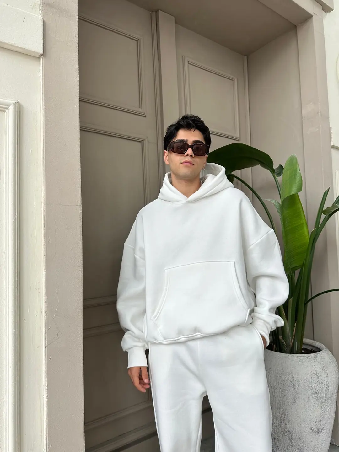 Ekru Oversize Basic Hoodie