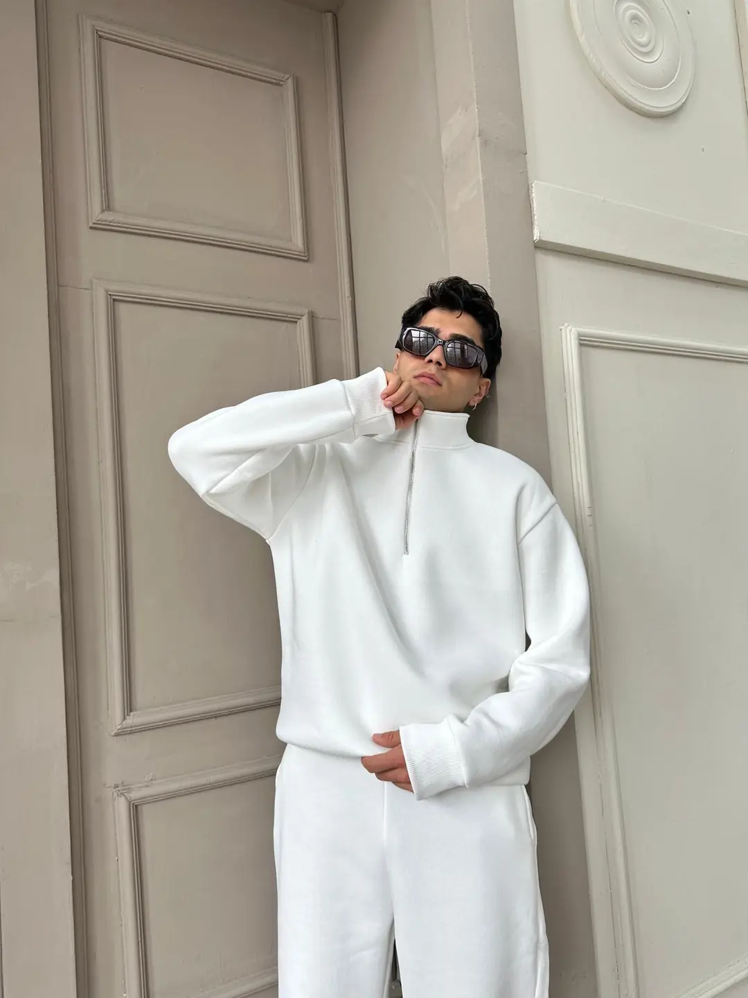 Ekru Oversize Basic Half-Zip