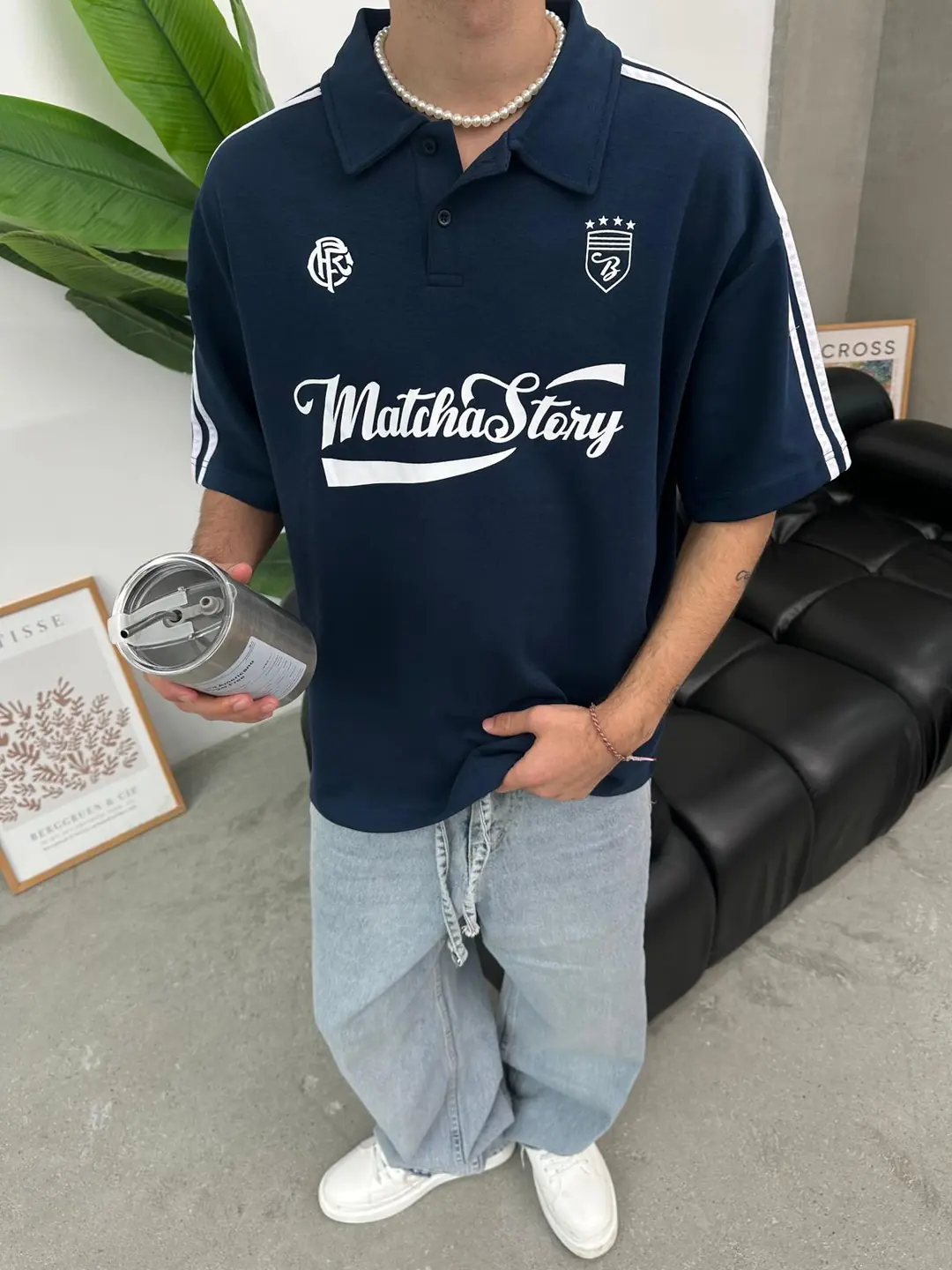 Matcha Story Polo Yaka İndigo T-Shirt