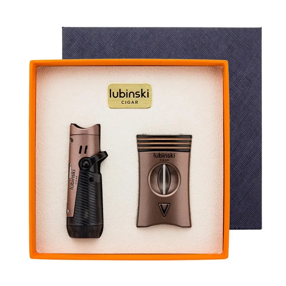 Lubinski Metal Bronze Cigar Set 2 Torch Lighter, 60 Ring V-Cut Cigar ...