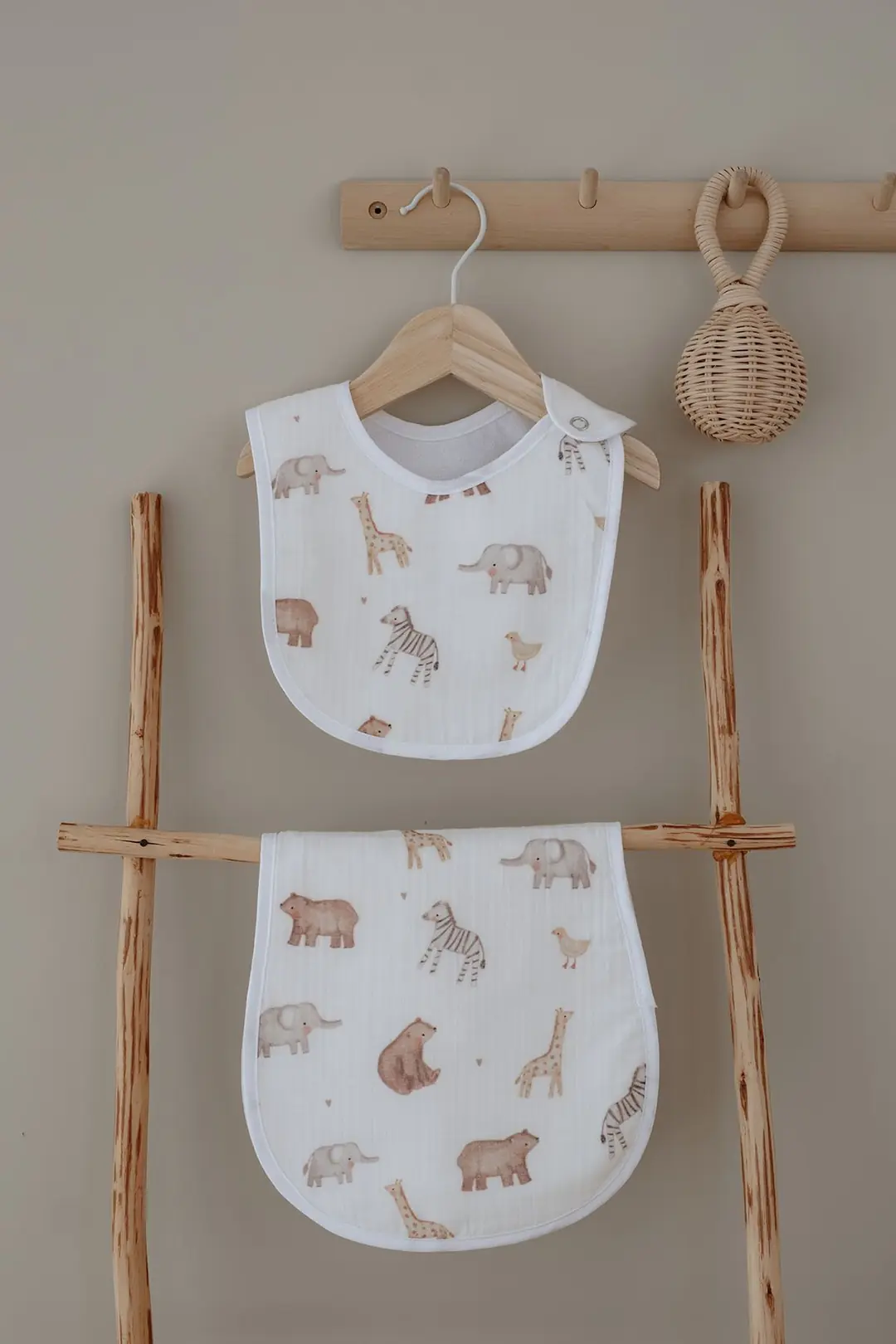 TUĞBA KUĞU Müslin Önlük ve Omuz Bezi - Pureline Series - Cute Animals