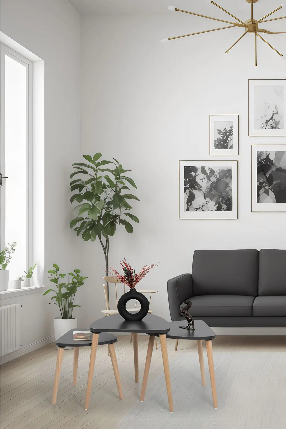 Flora Roll Sehpa Ahşap Ayaklı Üçlü Zigon