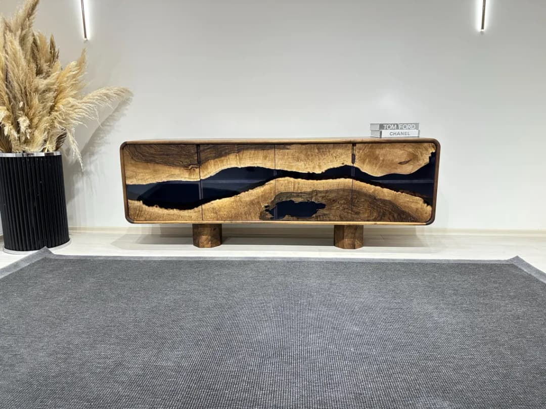 Blue Epoxy Walnut Console – Handmade Rustic TV Unit & Sideboard ...