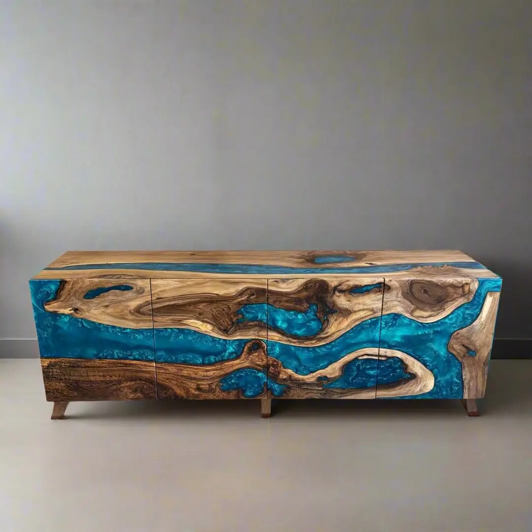 Ocean Epoxy Walnut Sideboard –Walnut Epoxy Console | Artisan Buffet ...