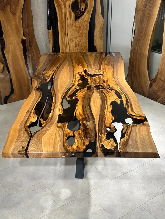 Custom Walnut Epoxy Dining Table, Live Edge Resin Desk Office Table ...