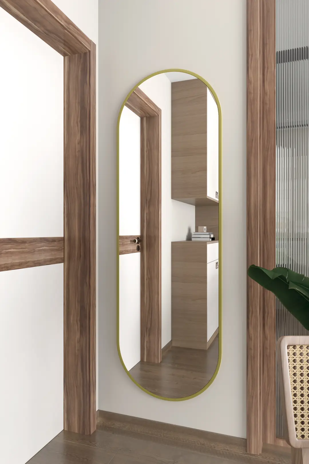 180x60 Gold Çift Taraf Oval Metal Çerçeveli Ayna