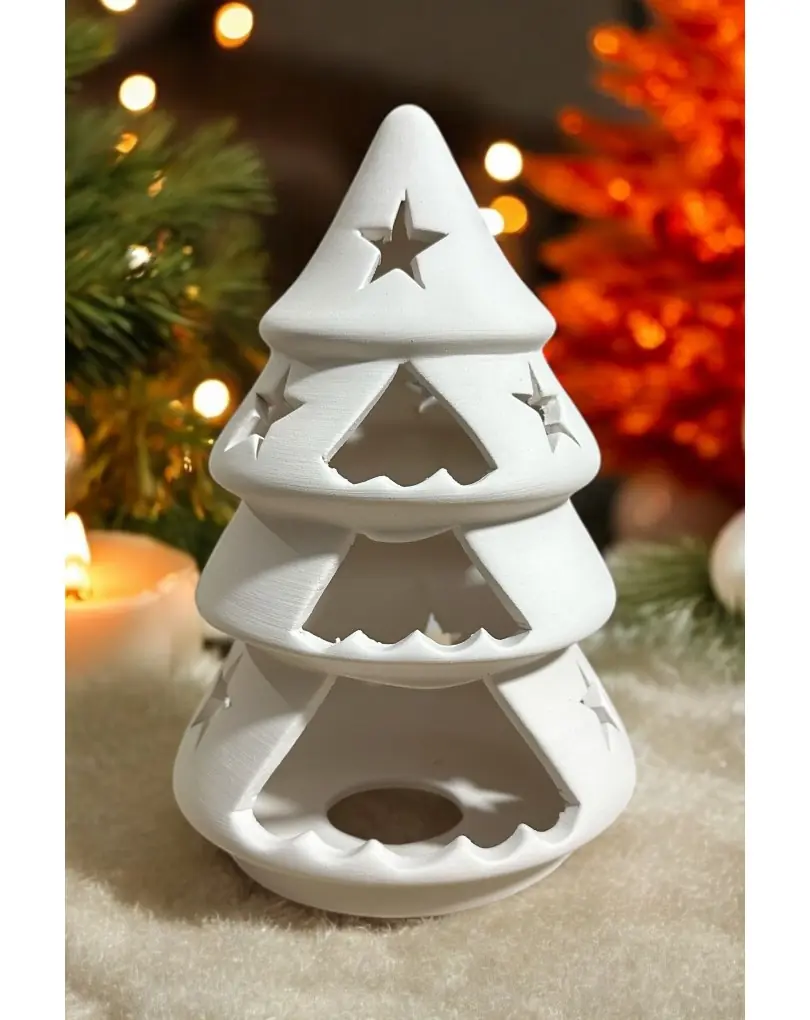 Ham Seramik Modern Yılbaşı Çam Ağacı Mumluk