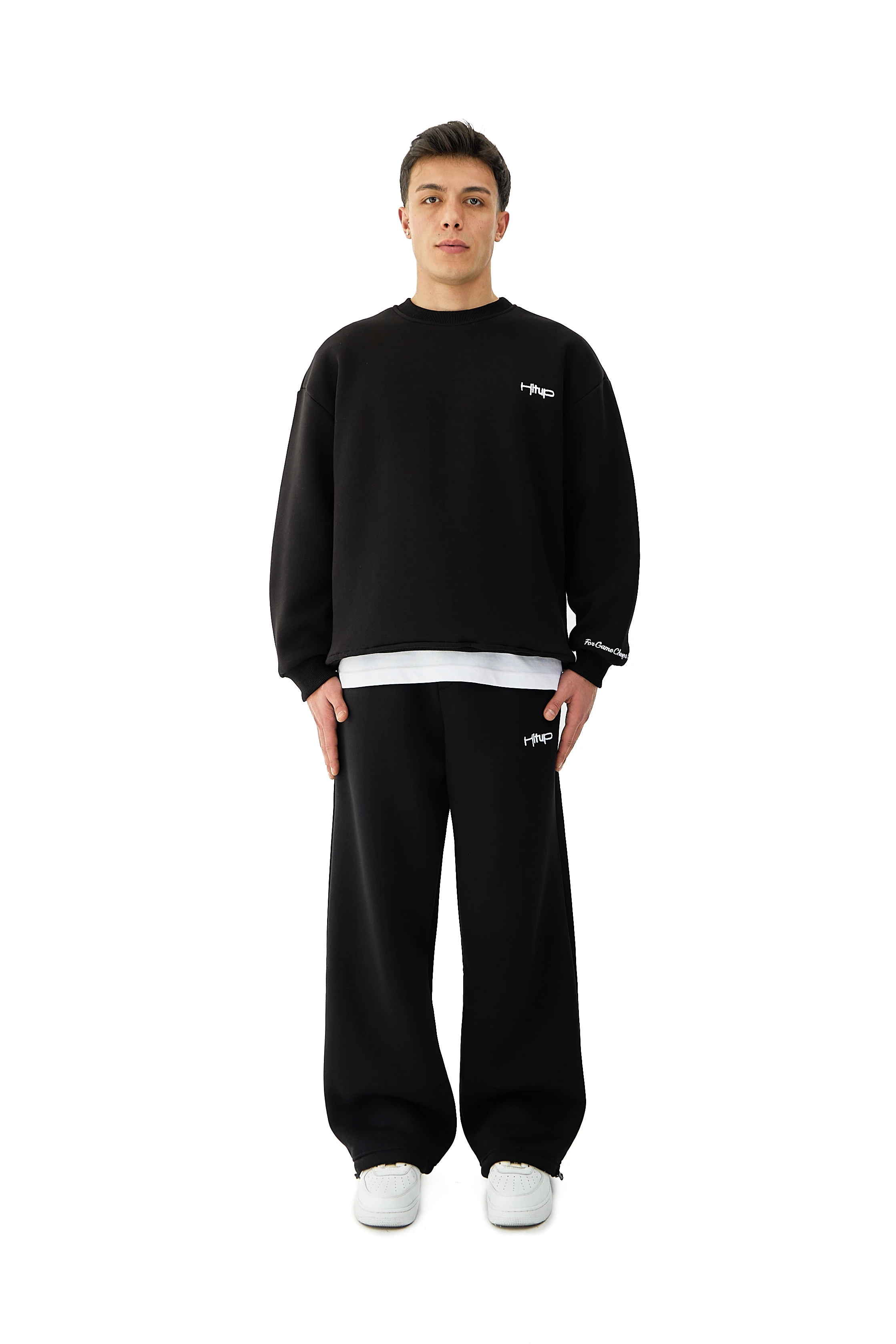 Hitup Nakışlı Premium Oversize Bisiklet Yaka Sweatshirt