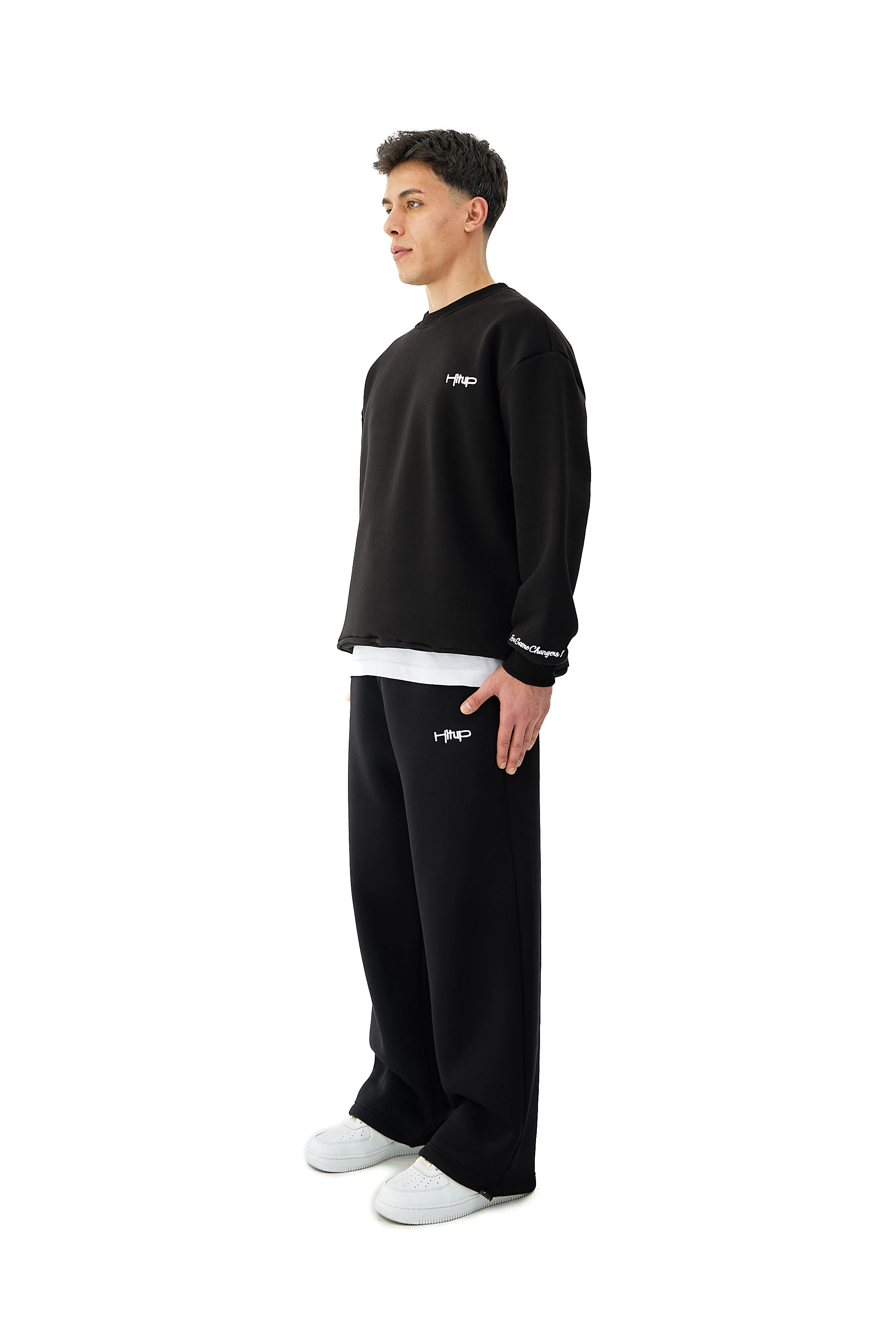 Hitup Nakışlı Premium Oversize Bisiklet Yaka Sweatshirt