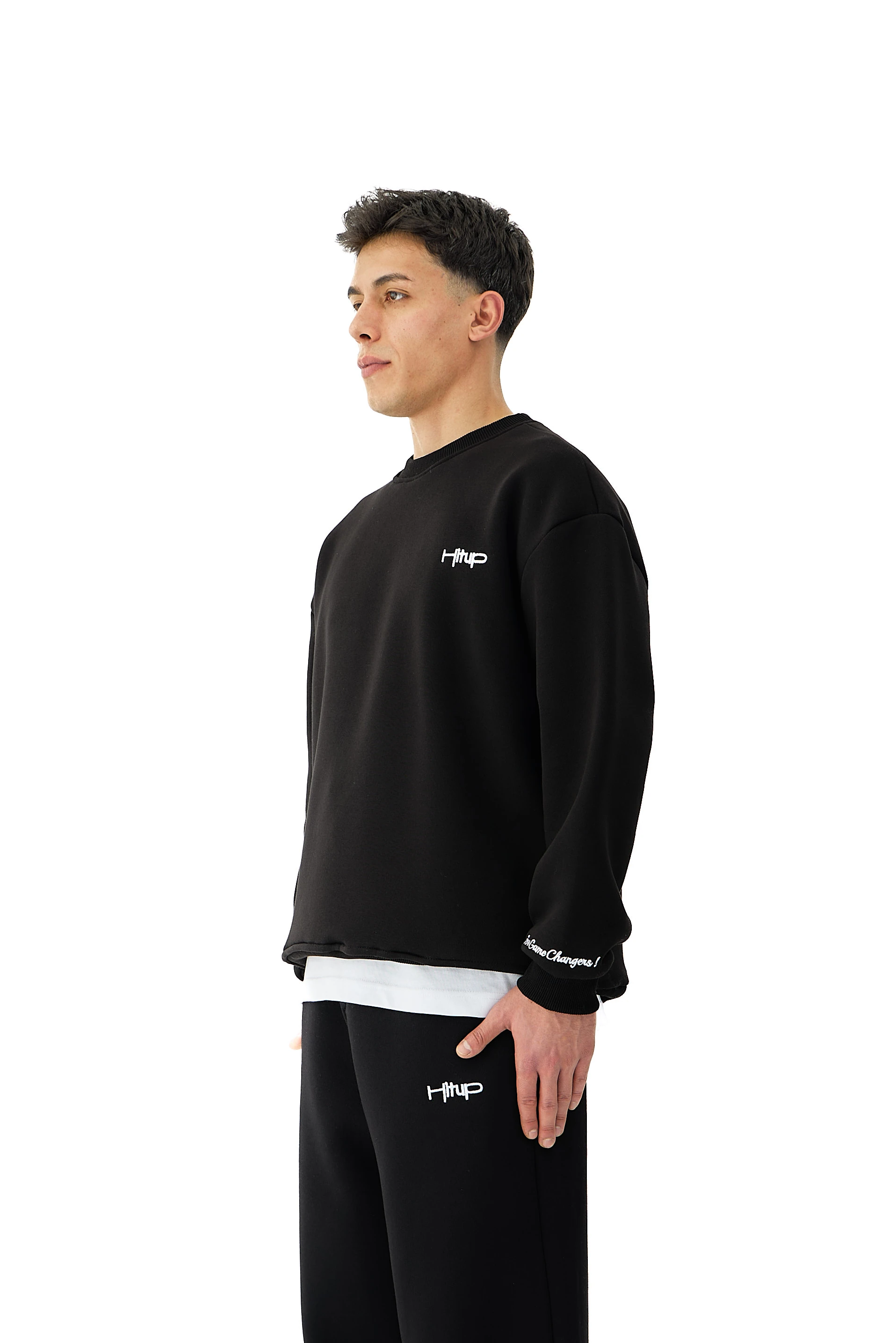 Hitup Nakışlı Premium Oversize Bisiklet Yaka Sweatshirt