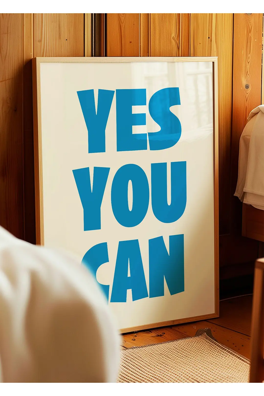 YES YOU CAN POSTER – Mavi - Modern Tipografi Duvar Yazısı - Çerçevesiz