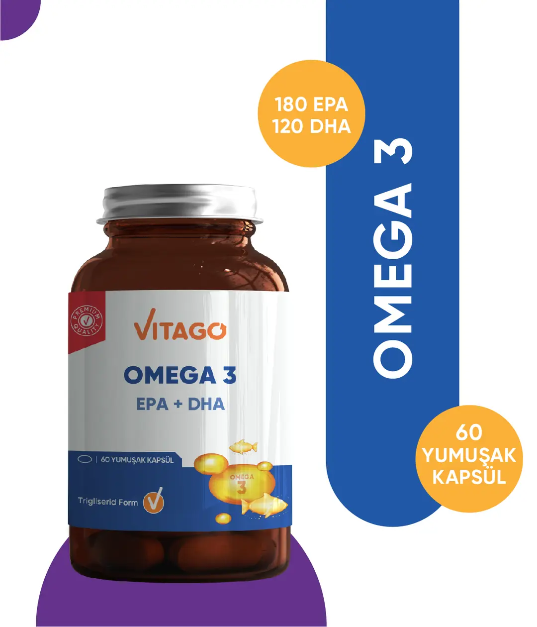 Vitago Premium Omega 3 İçeren Softjel Takviye Edici Gıda 60'lı