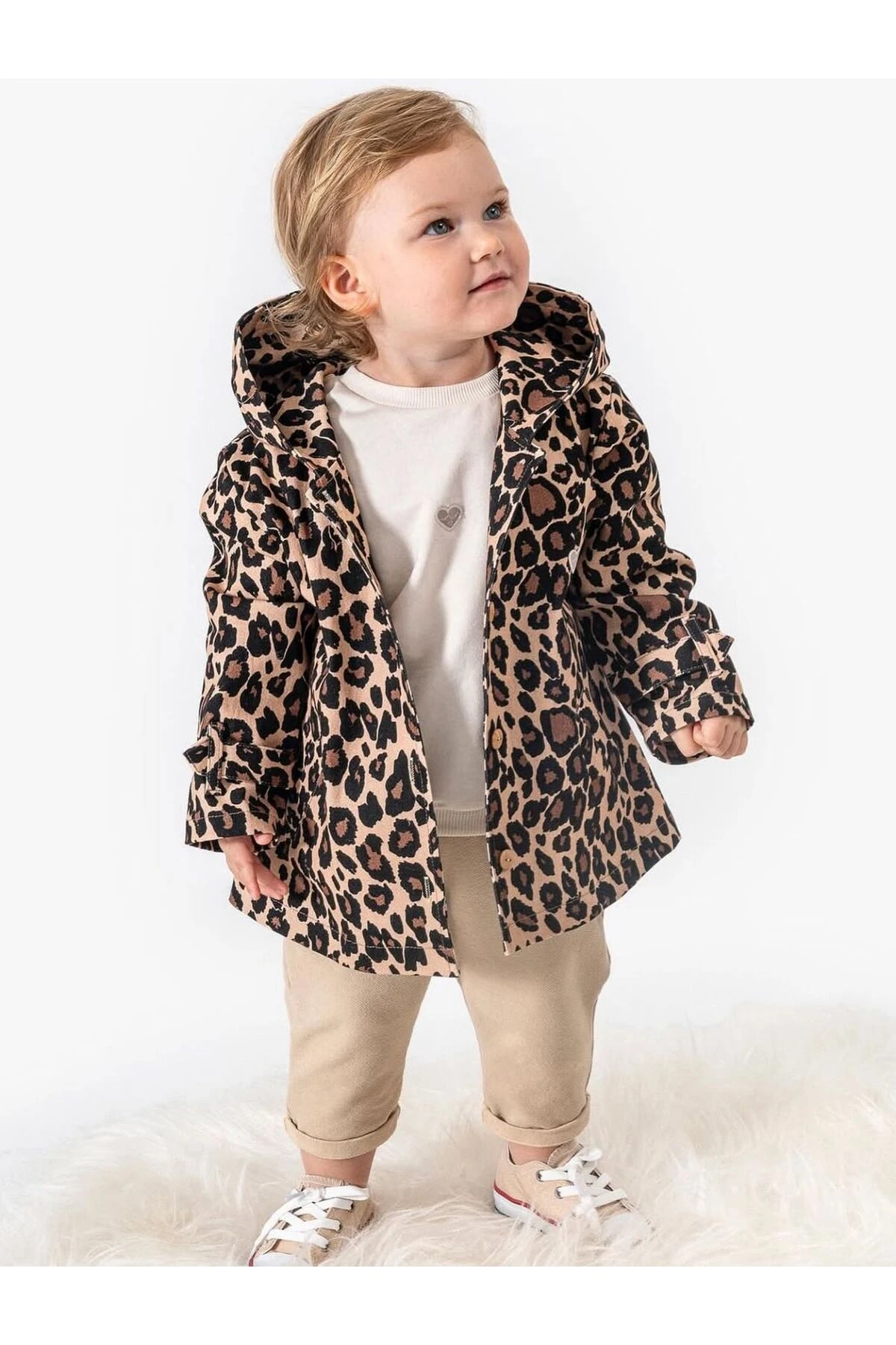 KIZ BEBEK LEOPAR DESENLİ 3'LÜ KAPÜŞON CEKETLİ TAKIM