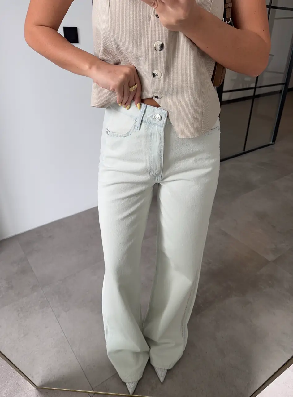 YANI ŞERİT DETAYLI BUZ MAVİ WİDE LEG JEAN